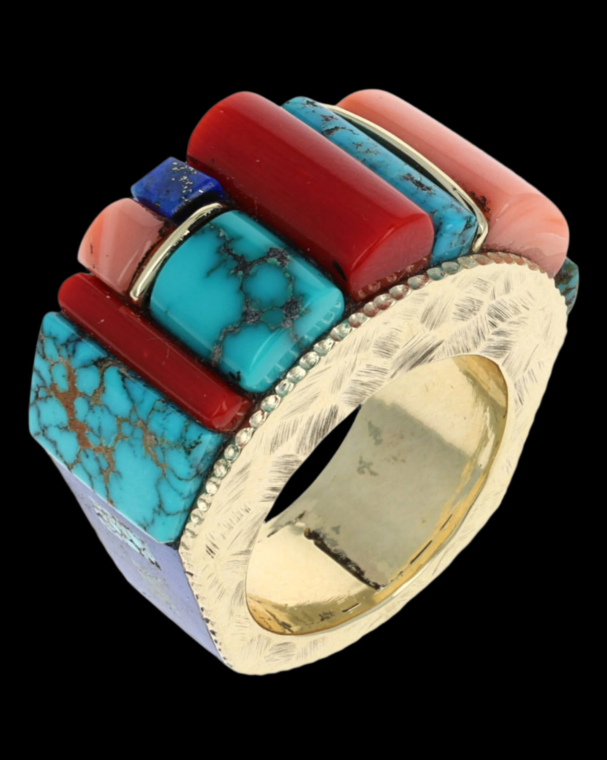 14K Gold Ring With High Grade Natural Multi-Stone Inlay Design ...