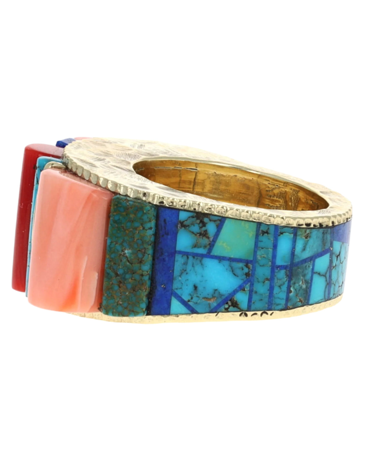 14K Gold Ring With High Grade Natural Multi-Stone Inlay Design ...